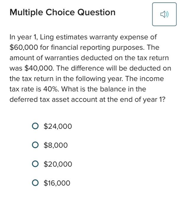 Solved Multiple Choice Question In year 1, Ling estimates | Chegg.com