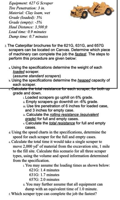 Solved Equipment: 627 G Scraper Tire Penetration: 3 in. | Chegg.com