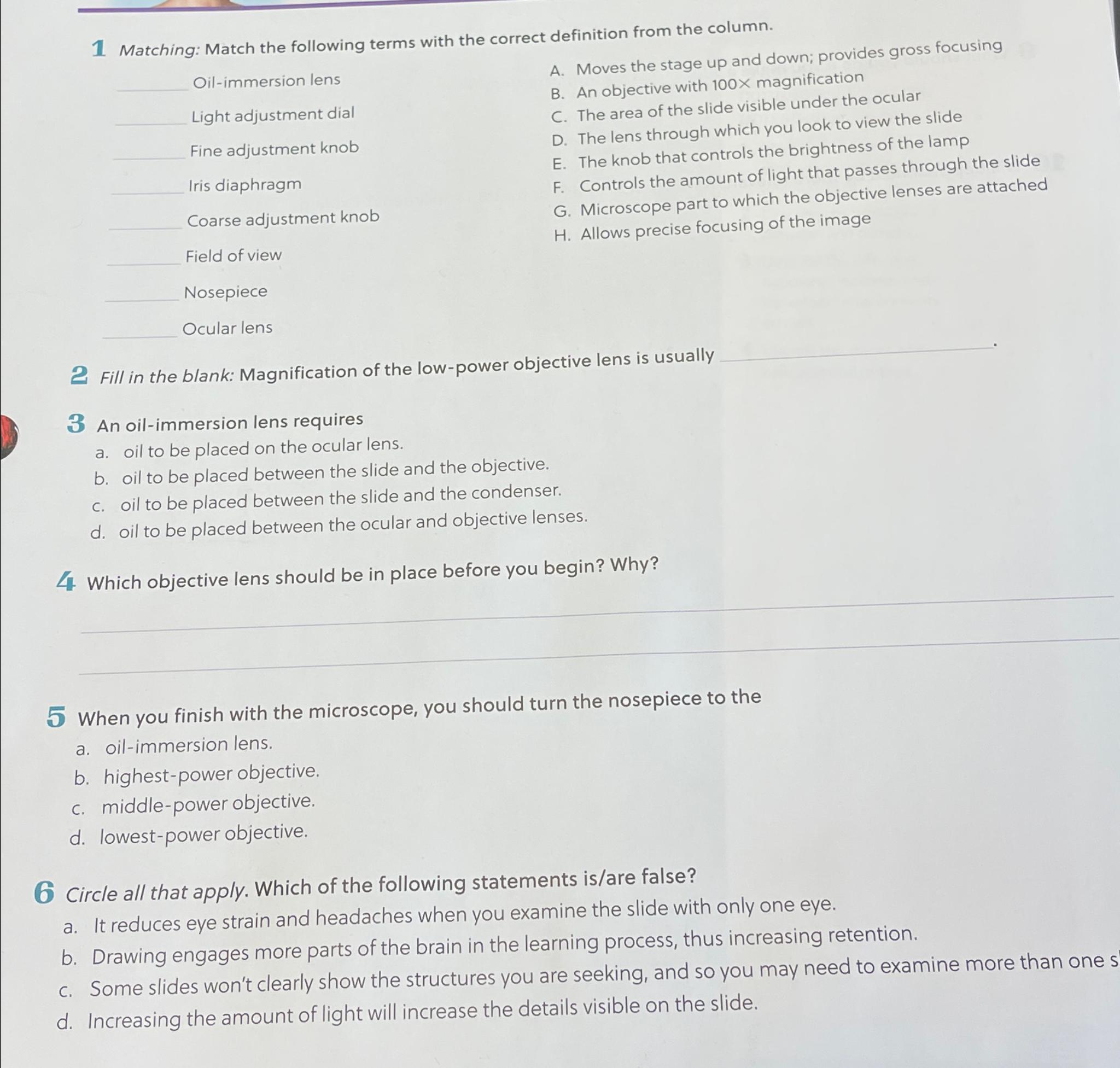 Solved 1 ﻿Matching: Match the following terms with the | Chegg.com