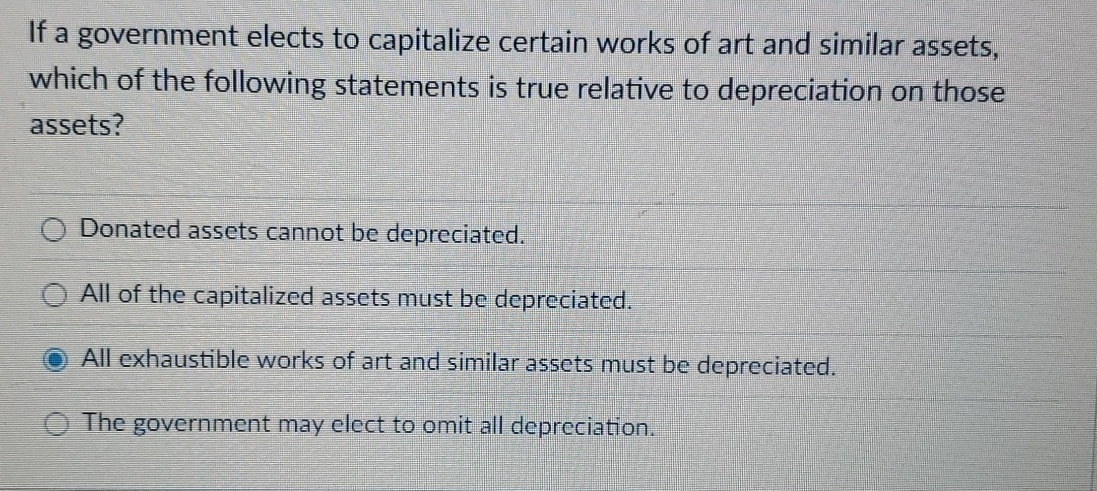 Solved If a government elects to capitalize certain works of | Chegg.com