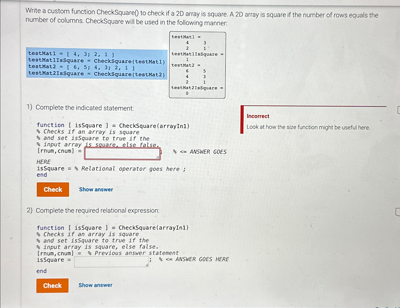 Solved Write a custom function CheckSquare() ﻿to check if a | Chegg.com