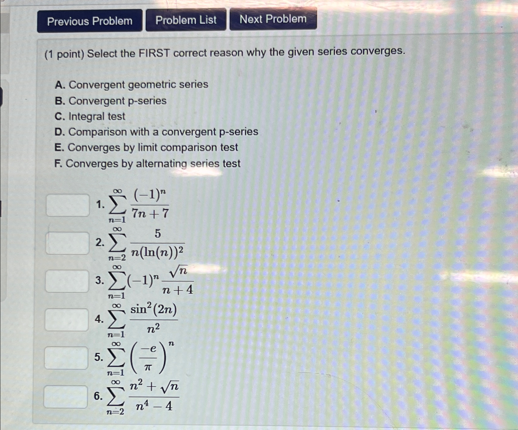 Solved (1 ﻿point) ﻿Select the FIRST correct reason why the | Chegg.com