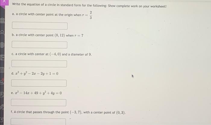 Solved a. a circle with center point at the origin when r=32 | Chegg.com