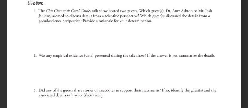 Solved QuestionsThe Chit Chat with Carol Conley talk show | Chegg.com