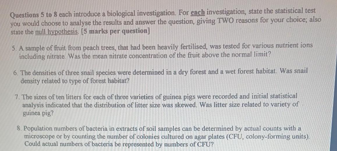 Solved Questions 5 to 8 each introduce a biological | Chegg.com