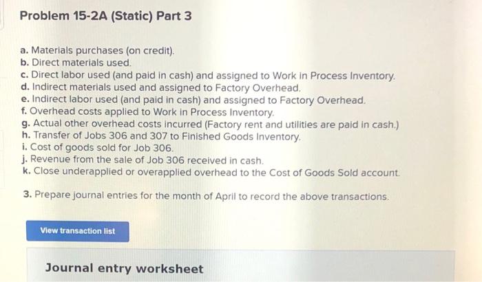 Solved Problem 15-2A (Static) Computing and recording job | Chegg.com
