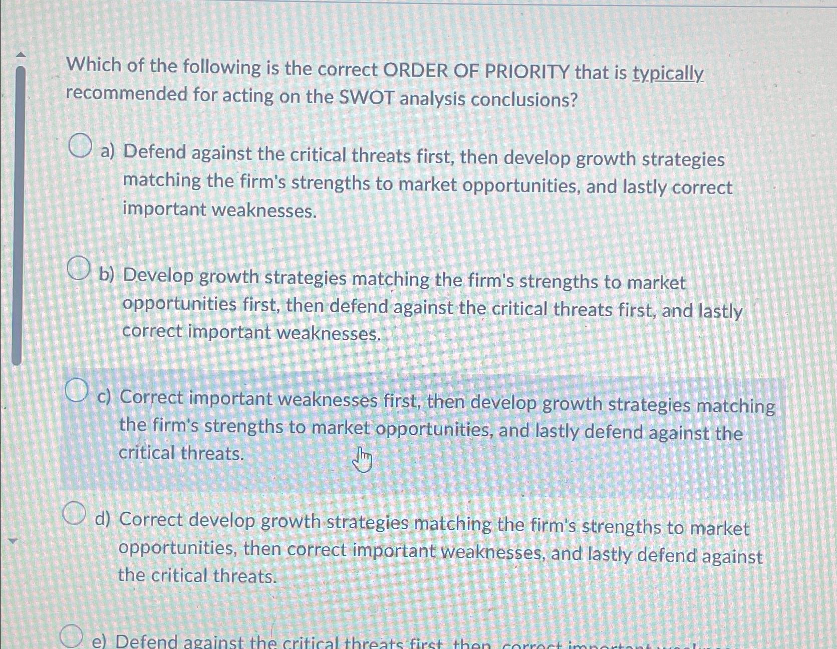 Solved Which of the following is the correct ORDER OF | Chegg.com