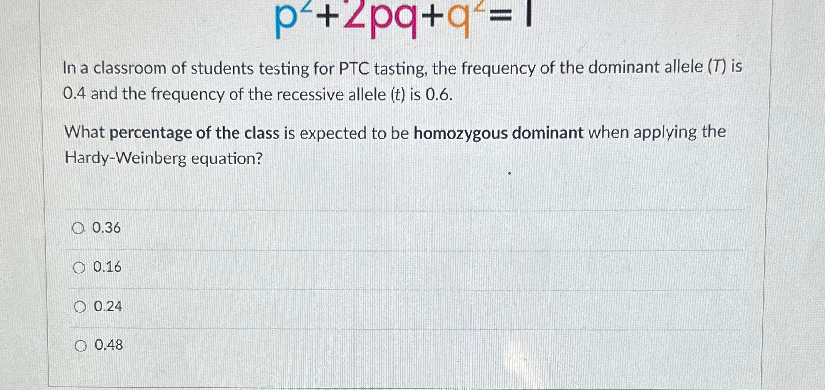 Solved p2+2pq+q2=1In a classroom of students testing for PTC | Chegg.com