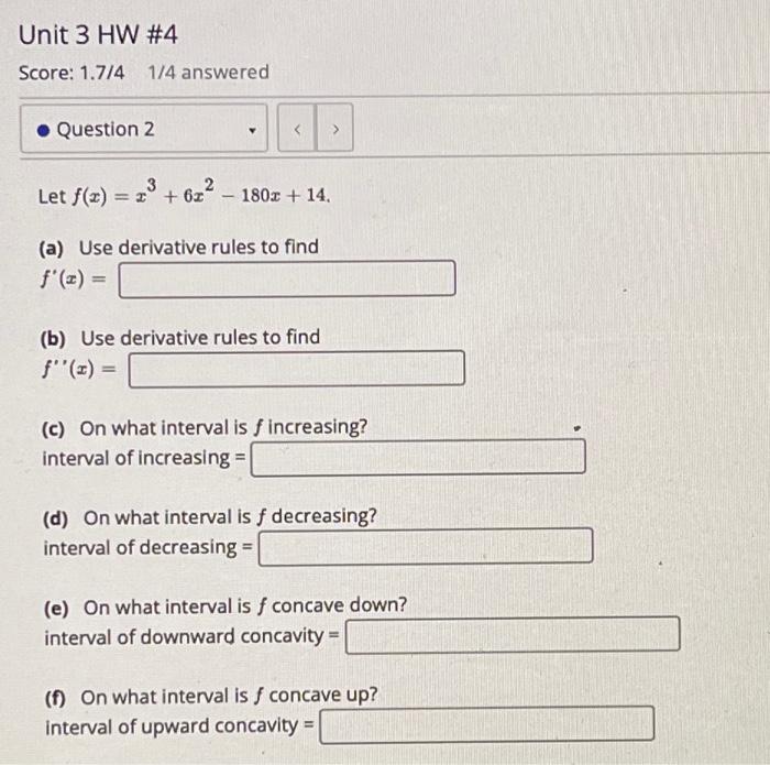 Solved Unit 3 HW \#4 Score: 1.7/41/4 answered Let | Chegg.com