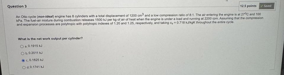 Solved Question 3125 ﻿pointsan Otto Cycle Non Ideal 