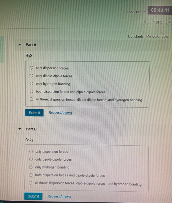 Solved 00:40:11 Hide Timer 1 of 5 Constants Periodic Table | Chegg.com