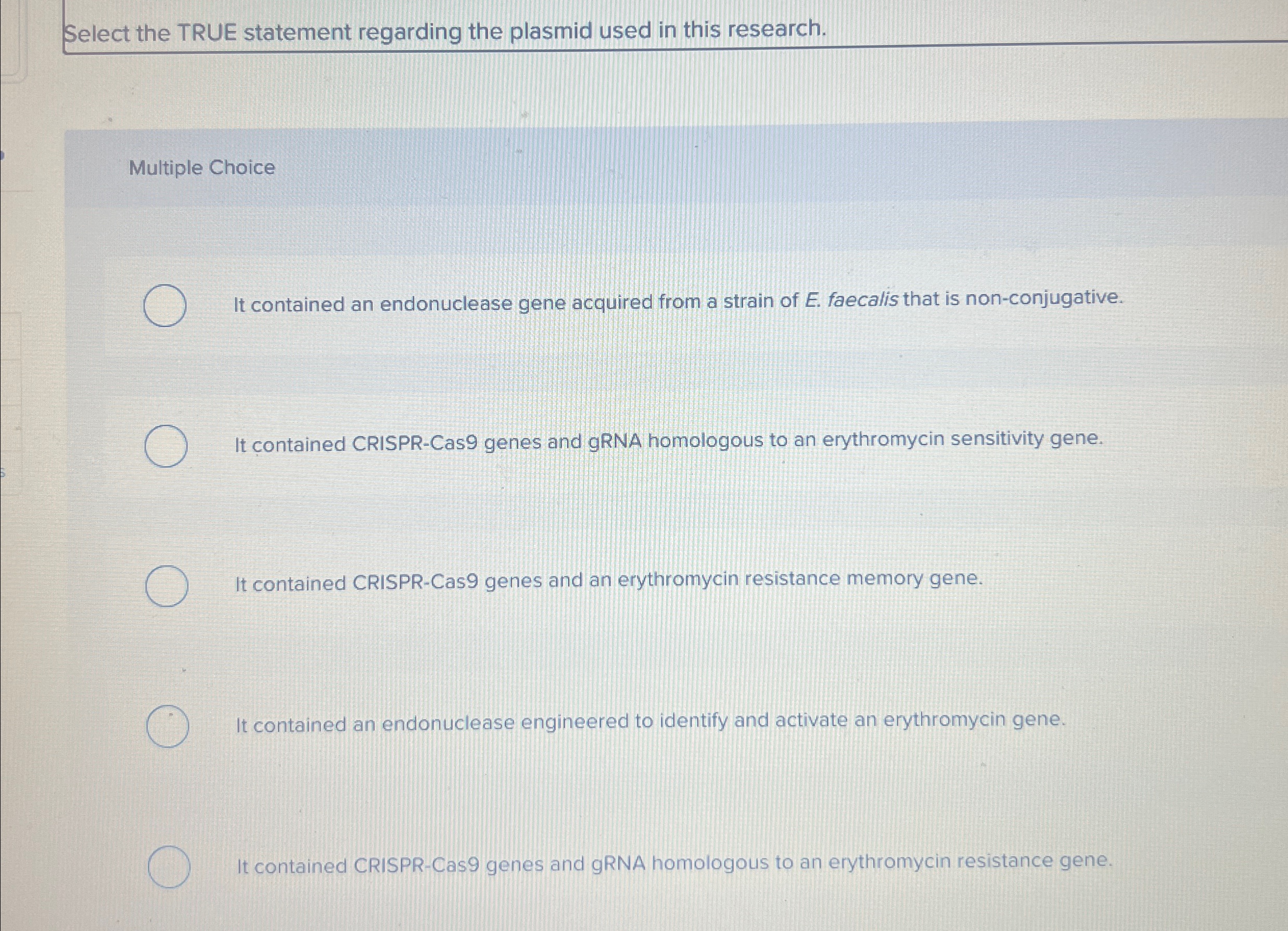 Solved Select the TRUE statement regarding the plasmid used | Chegg.com