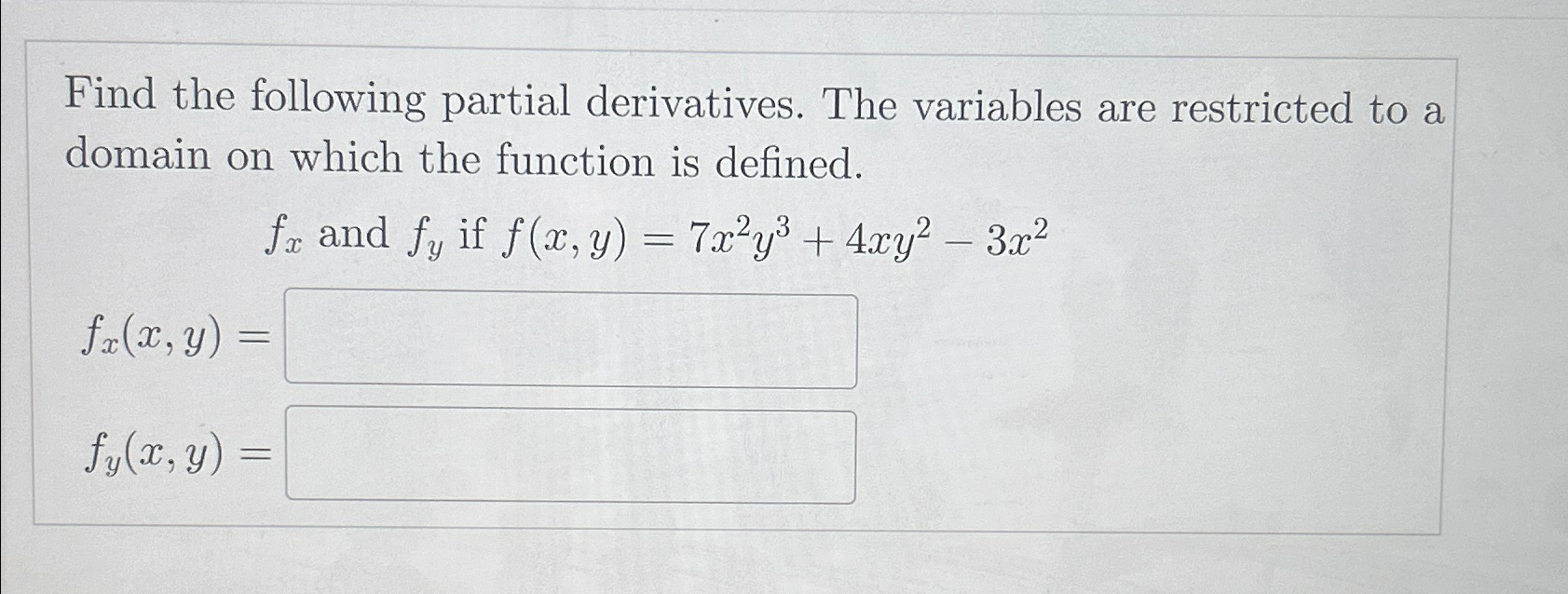 Solved Find the following partial derivatives. The variables | Chegg.com