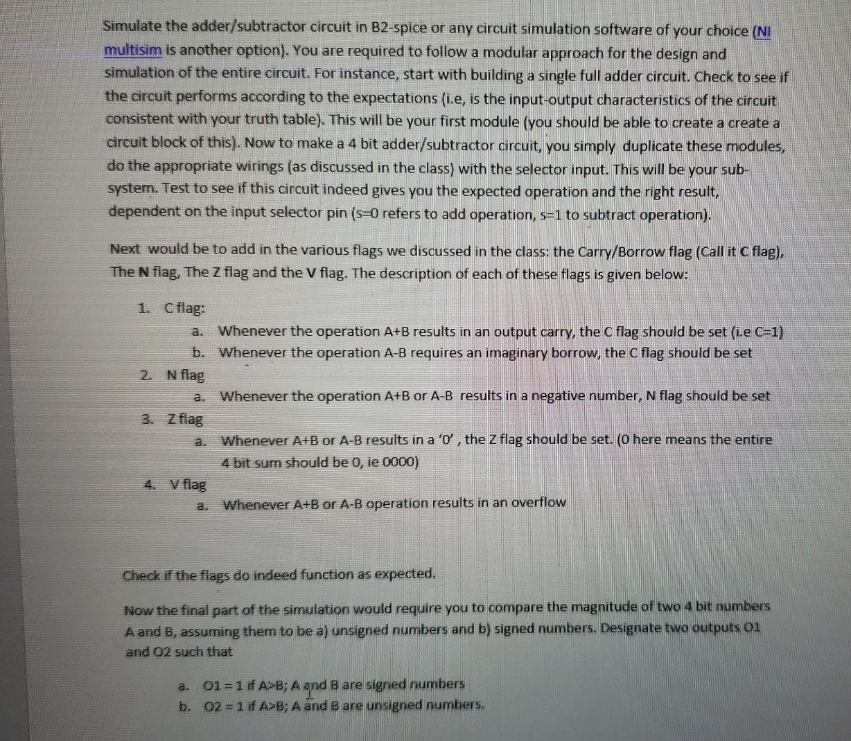 Solved Simulate the adder/subtractor circuit in B2-spice or | Chegg.com