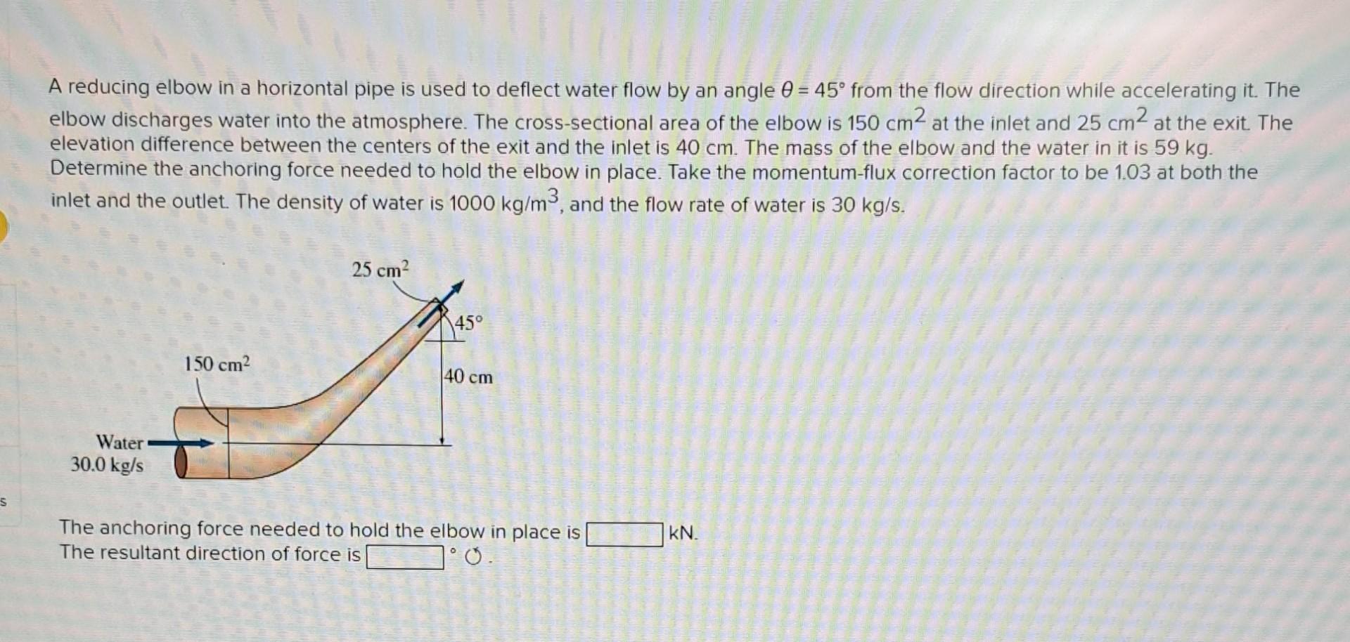 Solved A reducing elbow in a horizontal pipe is used to | Chegg.com