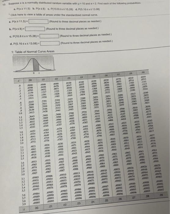Solved 10. Suppose x is a normally distributed random | Chegg.com