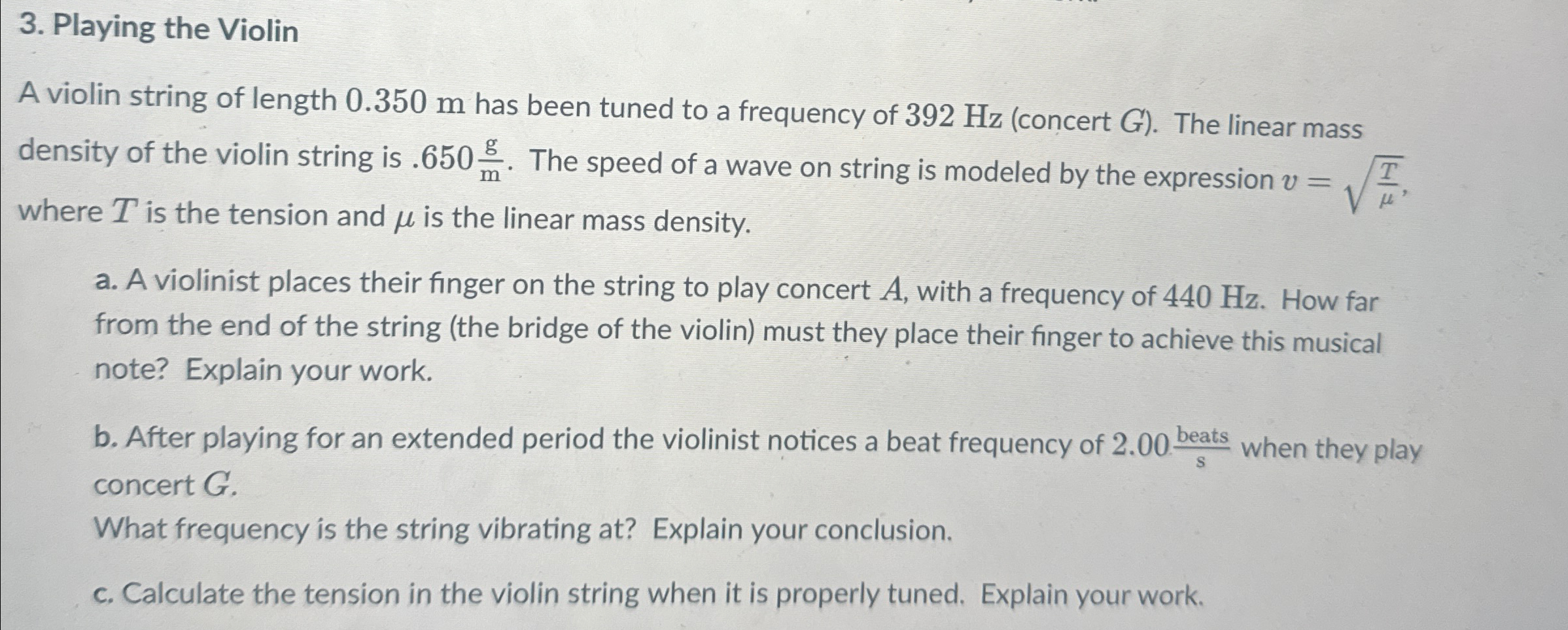 Solved Playing the ViolinA violin string of length 0.350m | Chegg.com