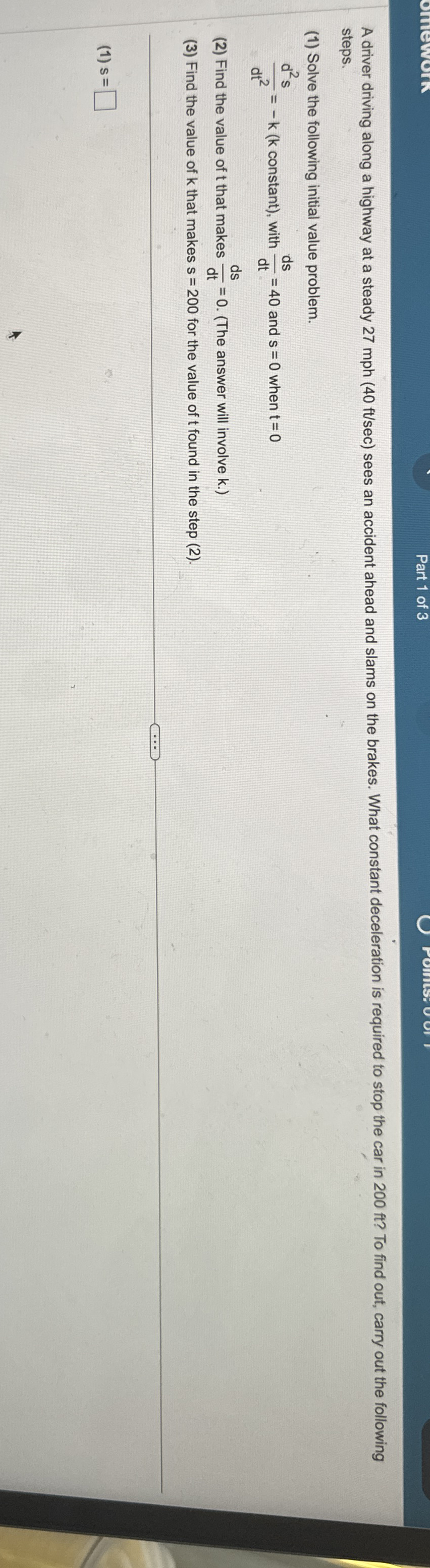 Solved Part 1 ﻿of 3A driver driving along a highway at a | Chegg.com