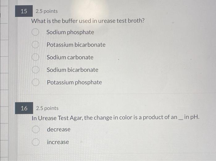 Solved What is the buffer used in urease test broth? Sodium | Chegg.com