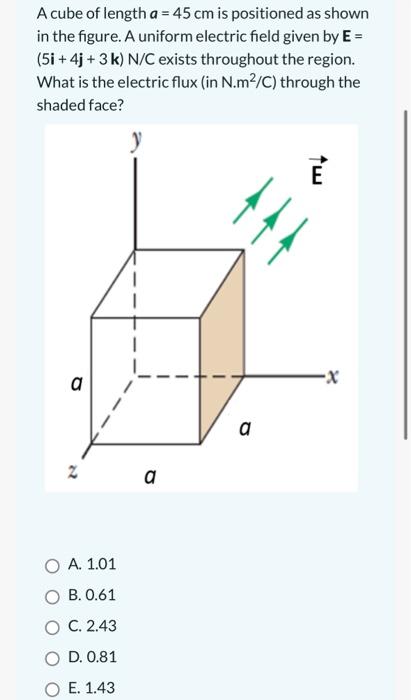 Solved A cube of length a=45 cm is positioned as shown in | Chegg.com