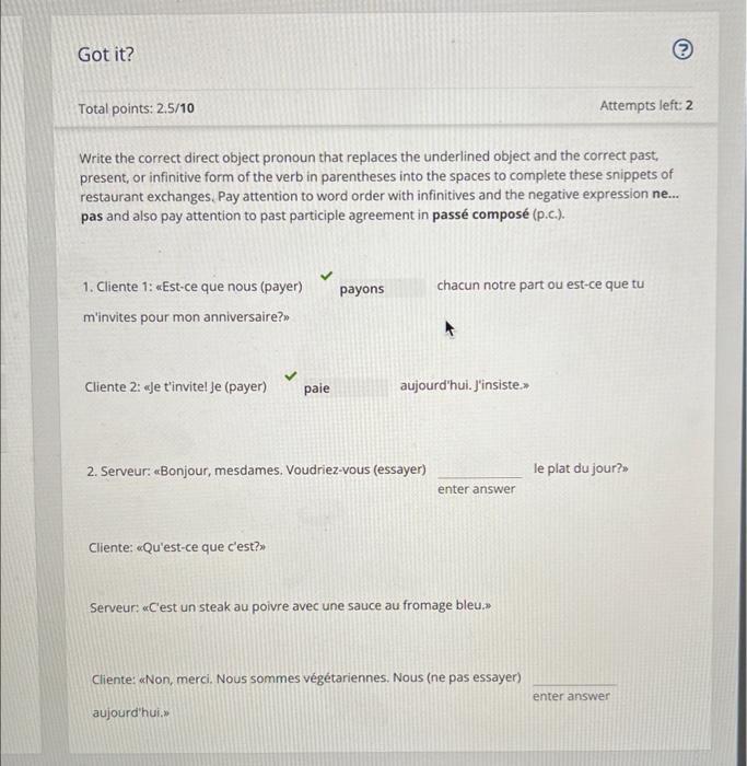 Write the correct direct object pronoun that replaces | Chegg.com
