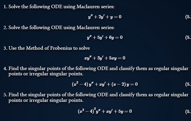 Solved Solve the following ODE using Maclauren series: | Chegg.com
