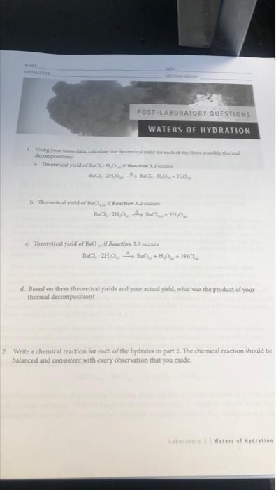 NAME: INSTRUCTOR: DATE: POST-LABORATORY QUESTIONS | Chegg.com