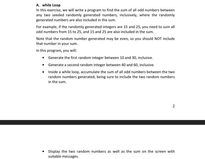 Solved A. while Loop In this exercise, we will write a | Chegg.com