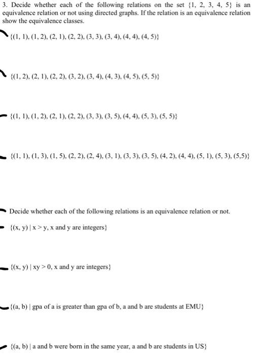 Solved 3. Decide whether each of the following relations on | Chegg.com