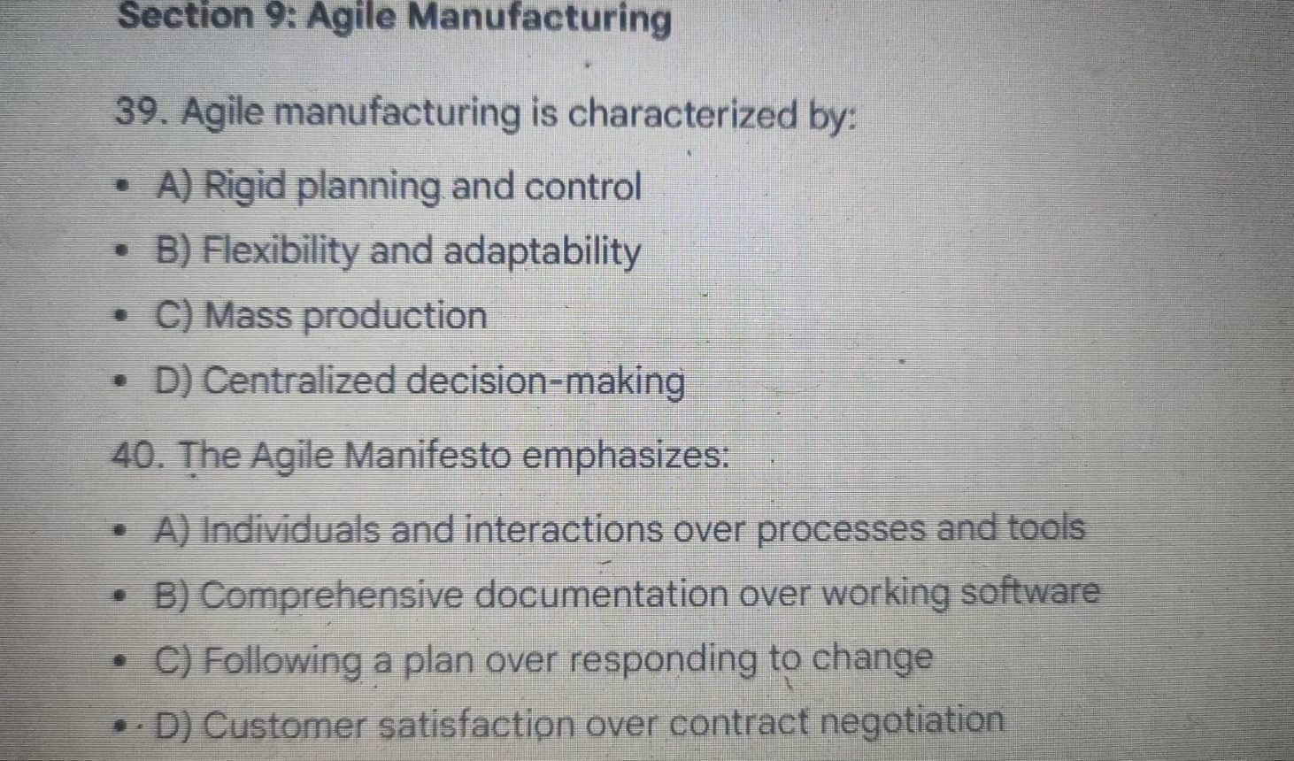 Solved Section 9: Agile Manufacturing39. ﻿Agile | Chegg.com