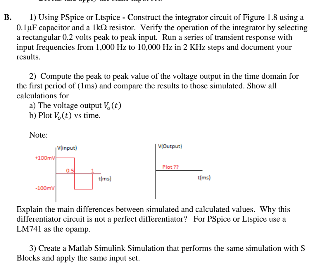 B. 1) ﻿Using PSpice or Ltspice - ﻿Construct the | Chegg.com