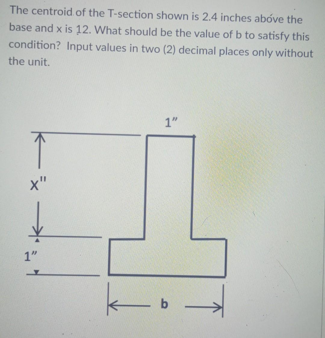 Solved The centroid of the T-section shown is 2.4 inches | Chegg.com