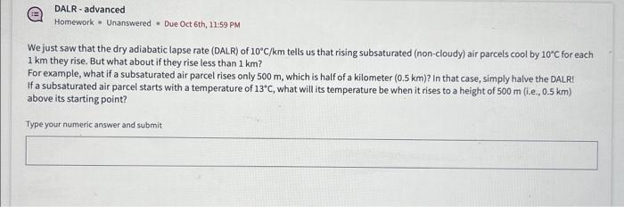 Solved We just saw that the dry adiabatic lapse rate (DALR) | Chegg.com