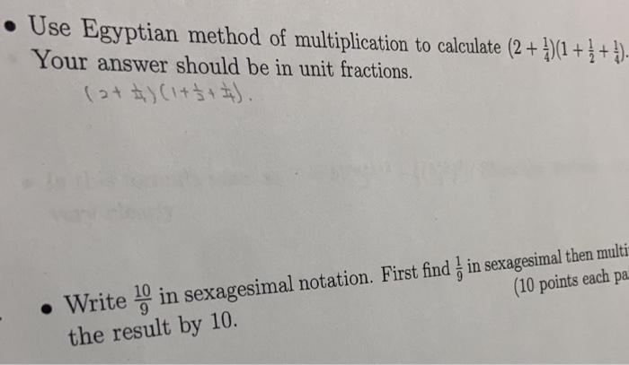 Solved Use Egyptian method of multiplication to calculate | Chegg.com