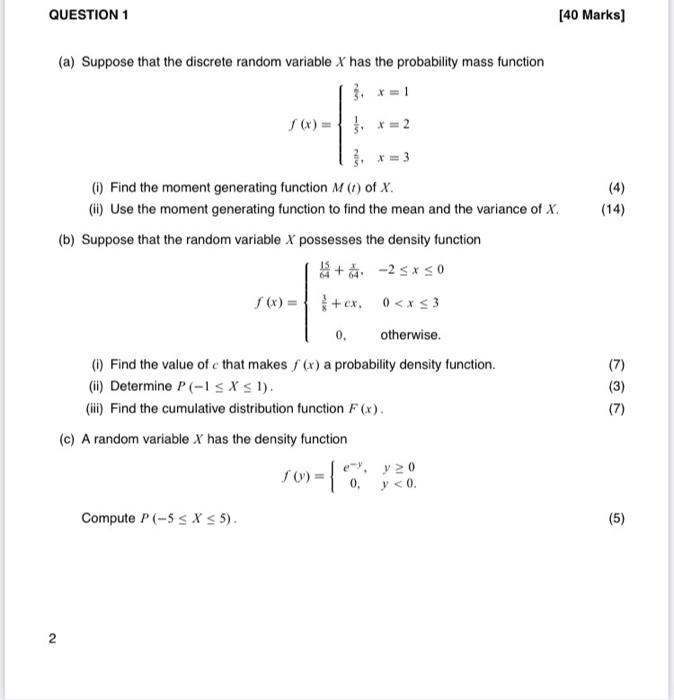 Solved (a) Suppose that the discrete random variable X has | Chegg.com