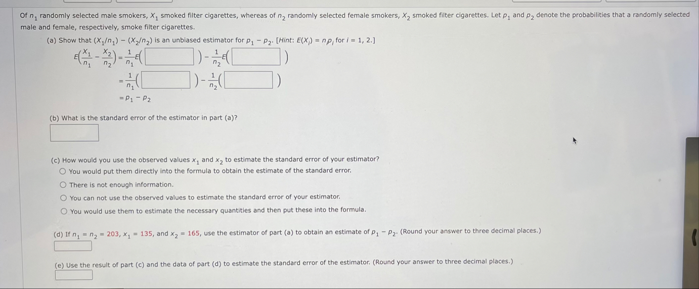 Solved male and female, respectively, smoke filter | Chegg.com