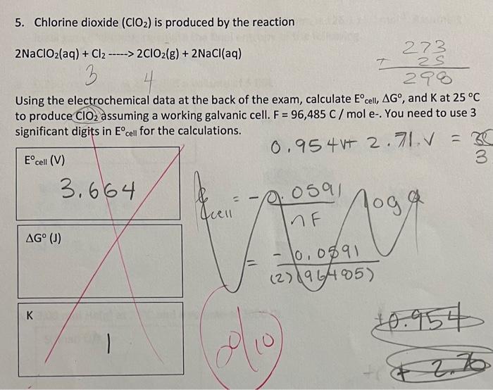 Solved 5. Chlorine dioxide (ClO2) is produced by the | Chegg.com