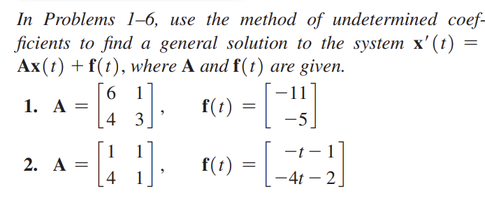 Solved In Problems 1-6, ﻿use the method of undetermined | Chegg.com