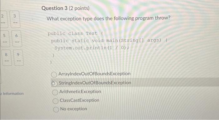 Solved What exception type does the following program throw? | Chegg.com