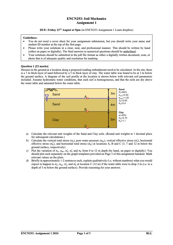 Solved ENCN253: Soil MechanicsAssignment 1DUE: Friday 23rd | Chegg.com