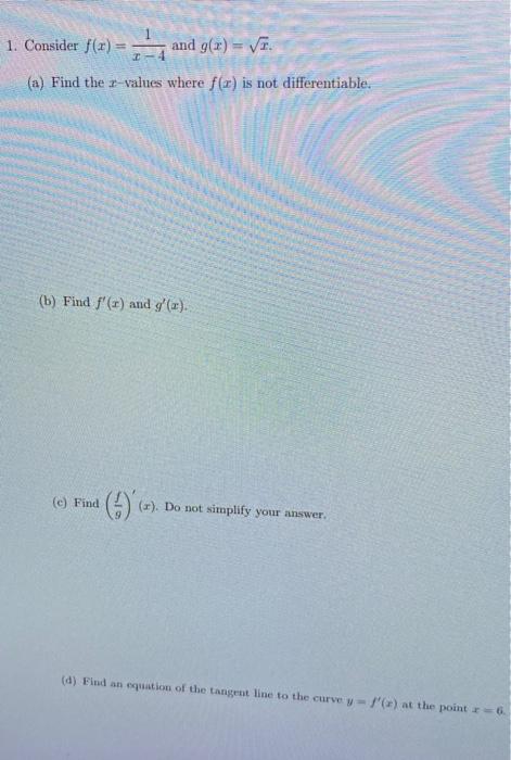 Solved 1. Consider f(x)=x−41 and g(x)=x. (a) Find the | Chegg.com Solved 1. Consider f(x)=x−41 and g(x)=x. (a) Find the | Chegg.com