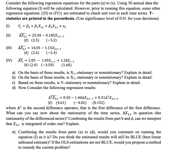 Solved Consider the following regression equations for the | Chegg.com