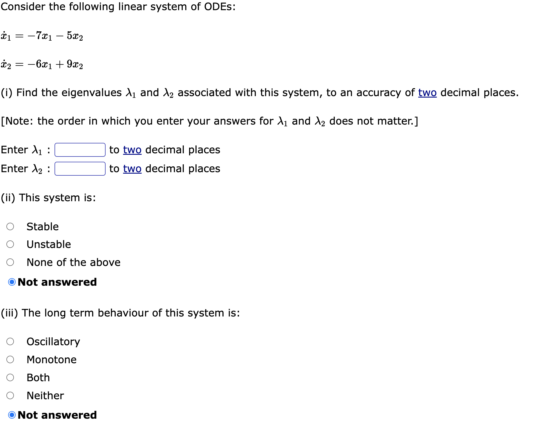 Solved Consider the following linear system of | Chegg.com