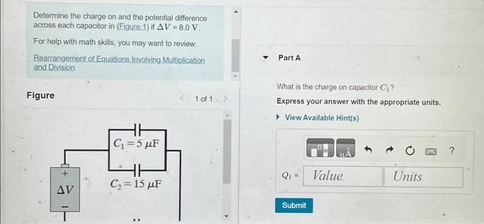 Solved Determine the charge on and the potential difference | Chegg.com