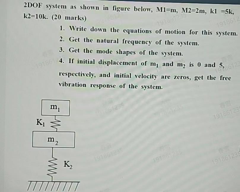 Solved 2DOF system as shown in figure below, M1=m, M2=2m, k1 | Chegg.com