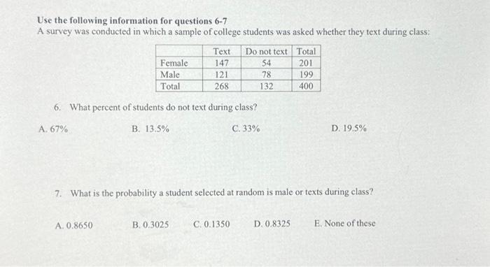Use the following information for questions 6-7 A | Chegg.com