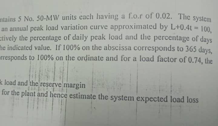 ntains 5 No. 50-MW units each having a f.o.r of 0.02 | Chegg.com