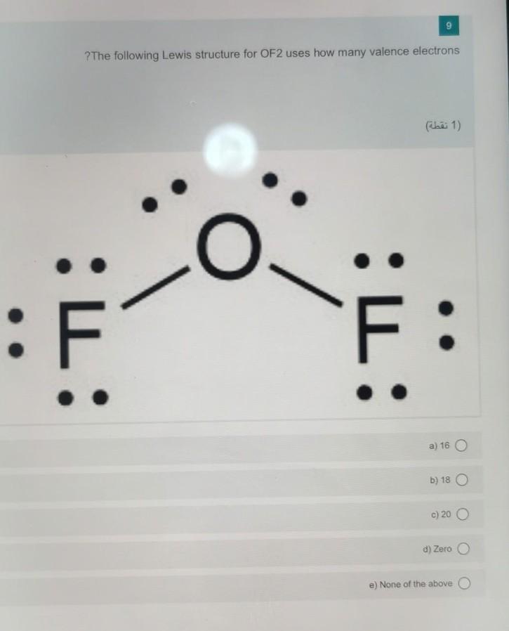 Solved 9 ?The following Lewis structure for OF2 uses how | Chegg.com