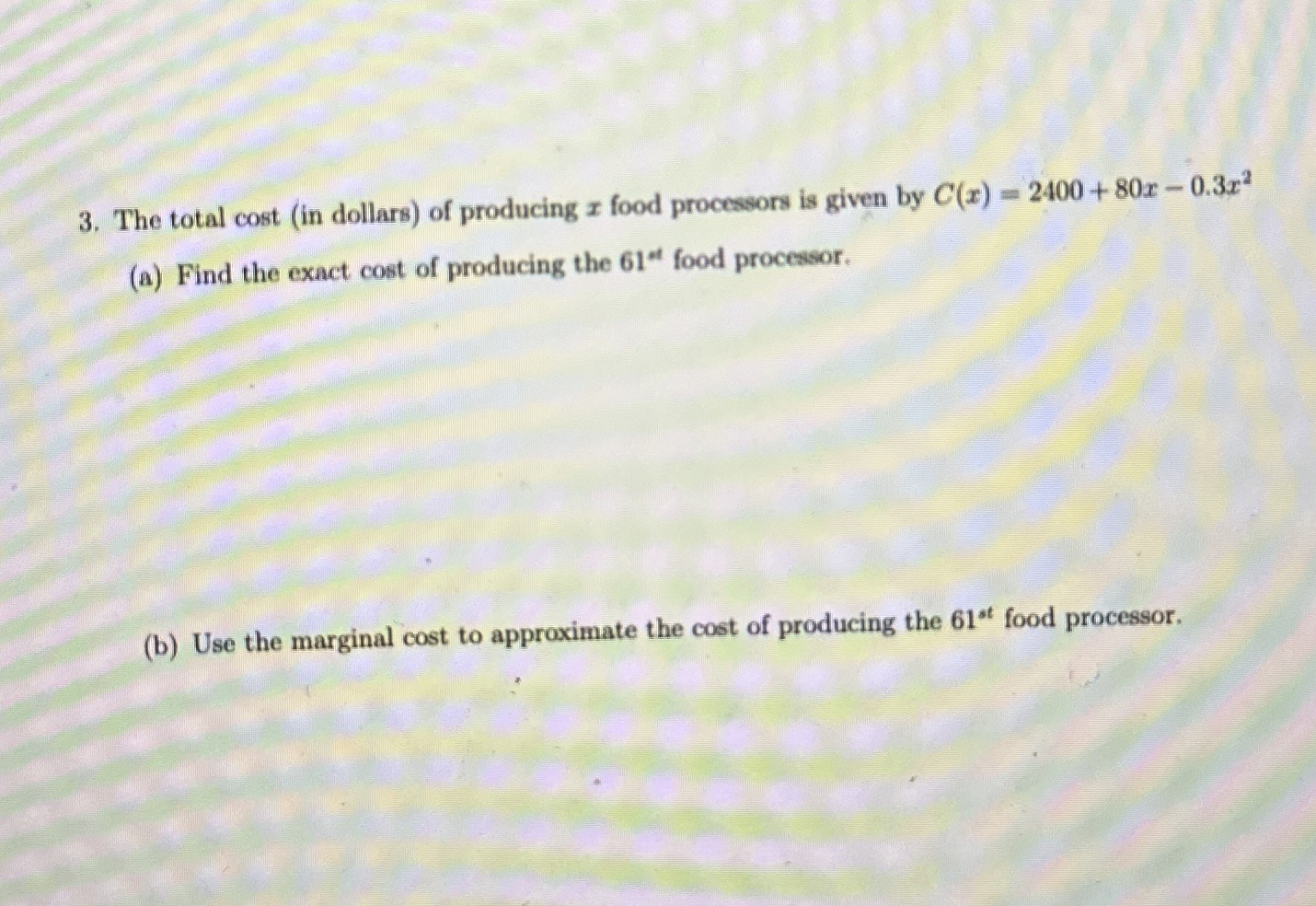 Solved The total cost (in dollars) ﻿of producing x ﻿food | Chegg.com