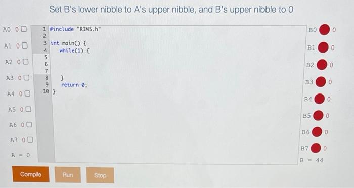 Solved Set B's lower nibble to A's upper nibble. and B's | Chegg.com